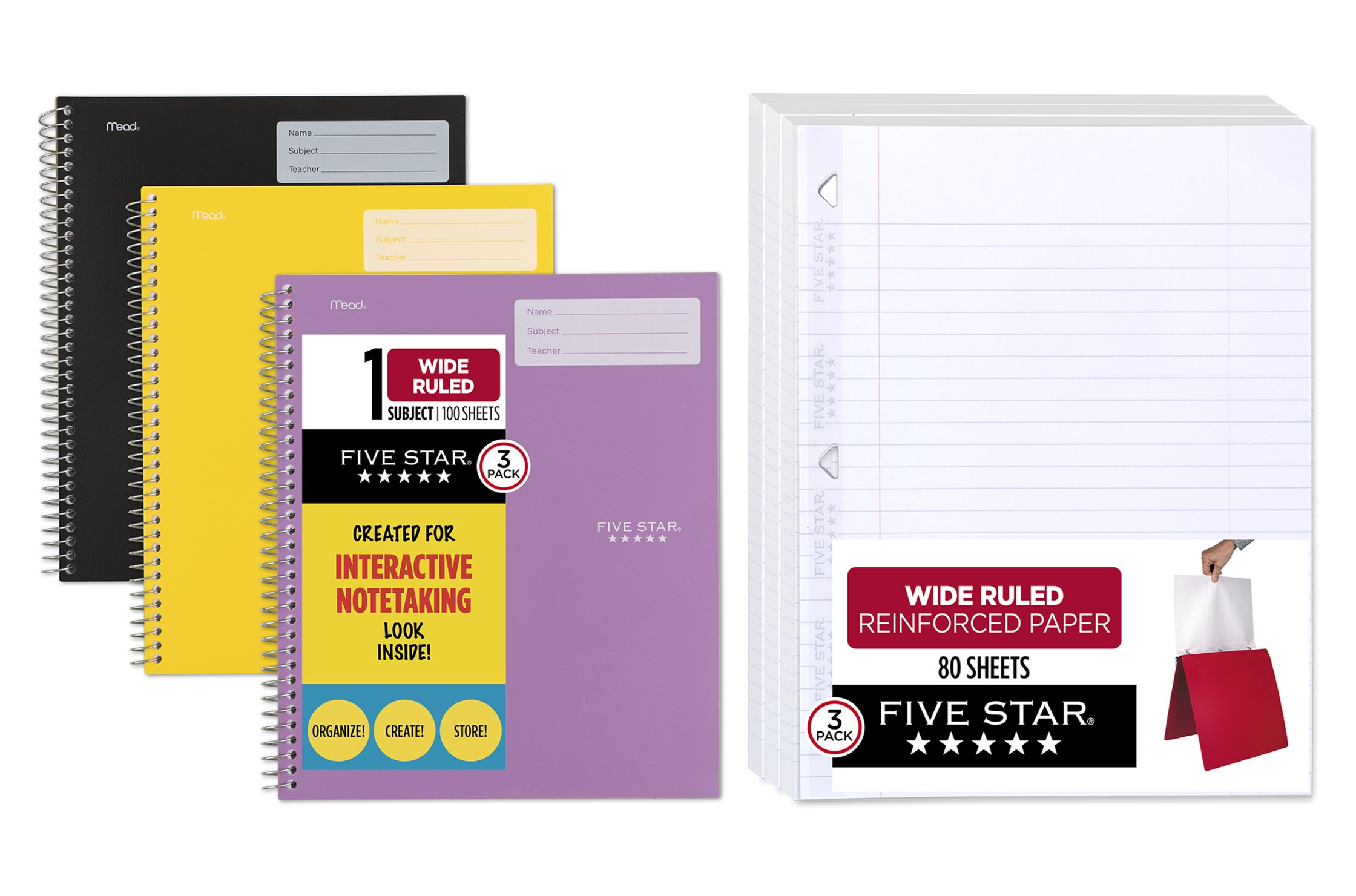 Five Star® Wide Ruled Filler Paper and Interactive Notebook Bundle, 3 ...